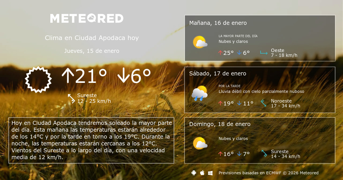 Clima en Ciudad Apodaca. El tiempo a 14 días - Meteored México