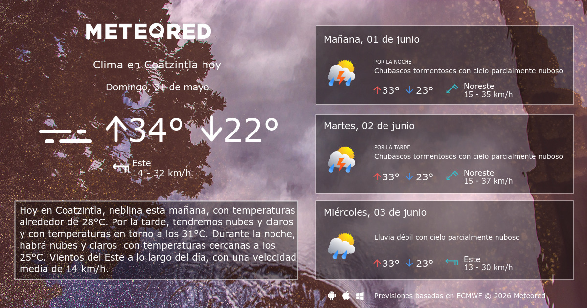 Clima en Coatzintla. El tiempo a 14 días - Meteored México