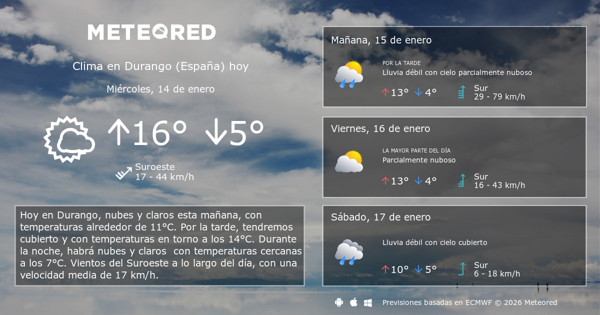 Clima en Durango (España). El tiempo a 14 días - Meteored México